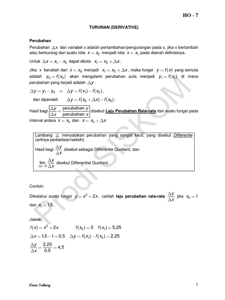 7a-TURUNAN & DIFERENSIAL (HO-7) | PDF