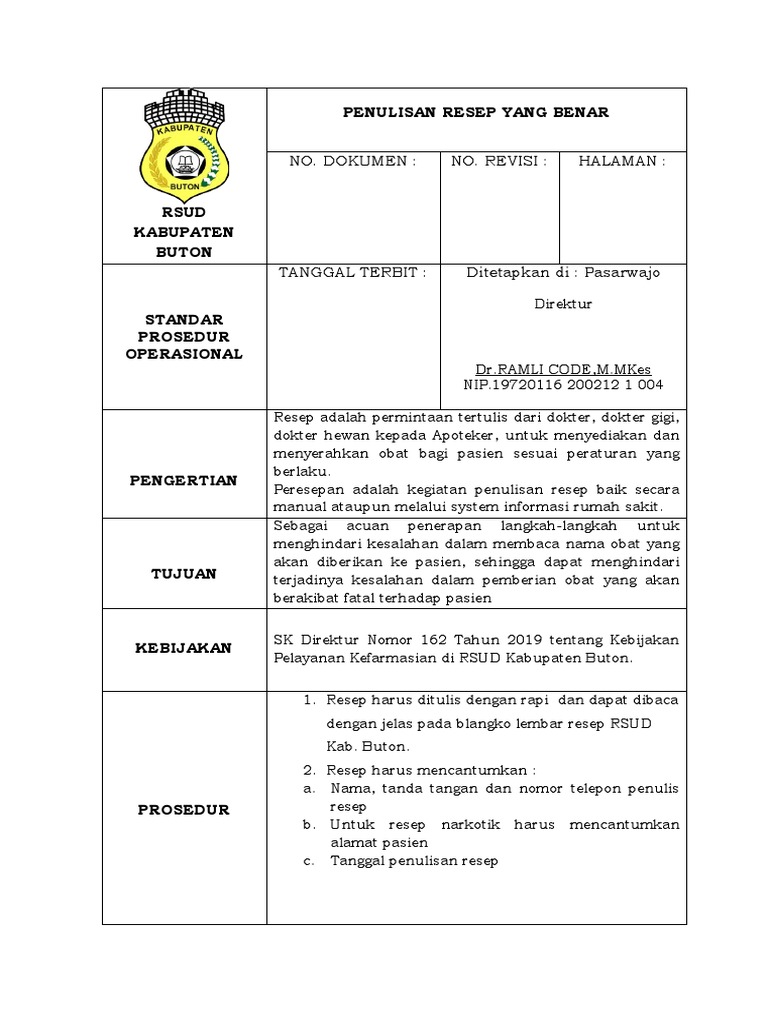 SOP Penulisan Resep Yang Benar | PDF