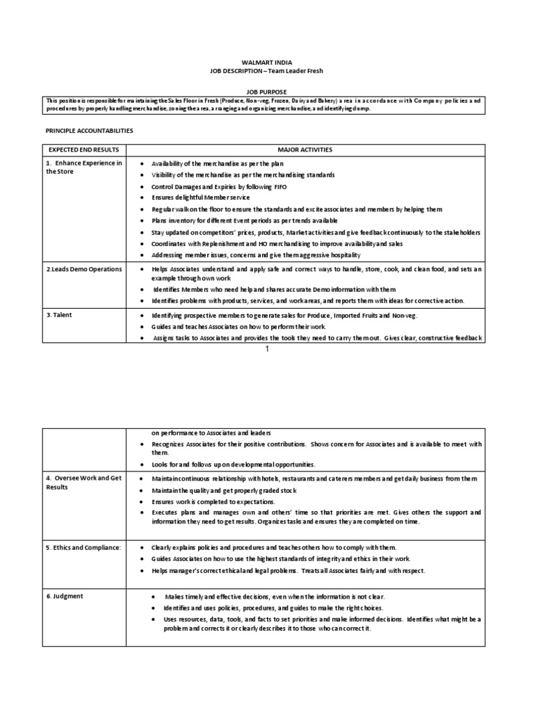 Walmart India - Job Description - Fresh | PDF | Sales | Procurement