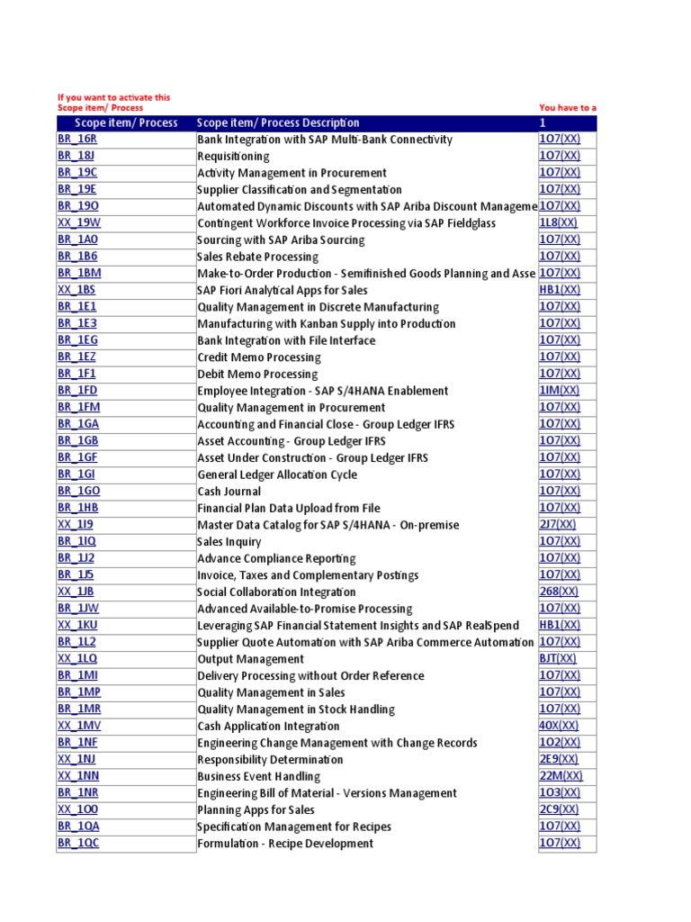 SAP Scope Item Activation Guide | PDF | Inventory | Analytics
