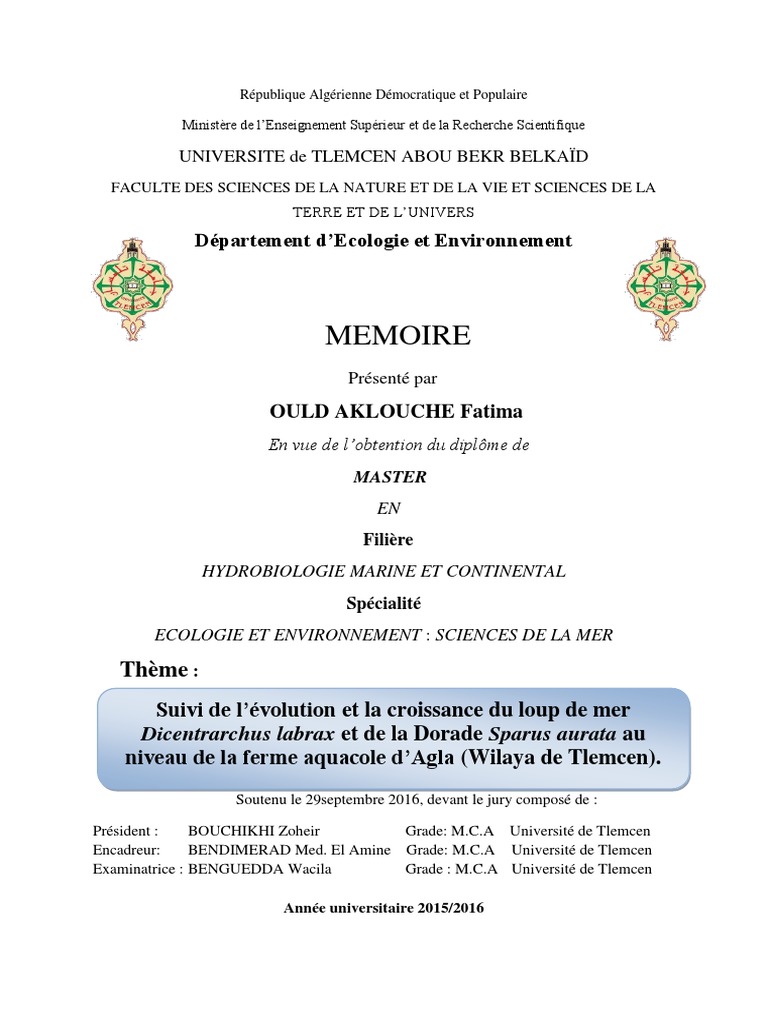 Memoire Final | PDF | Aquaculture | Poisson