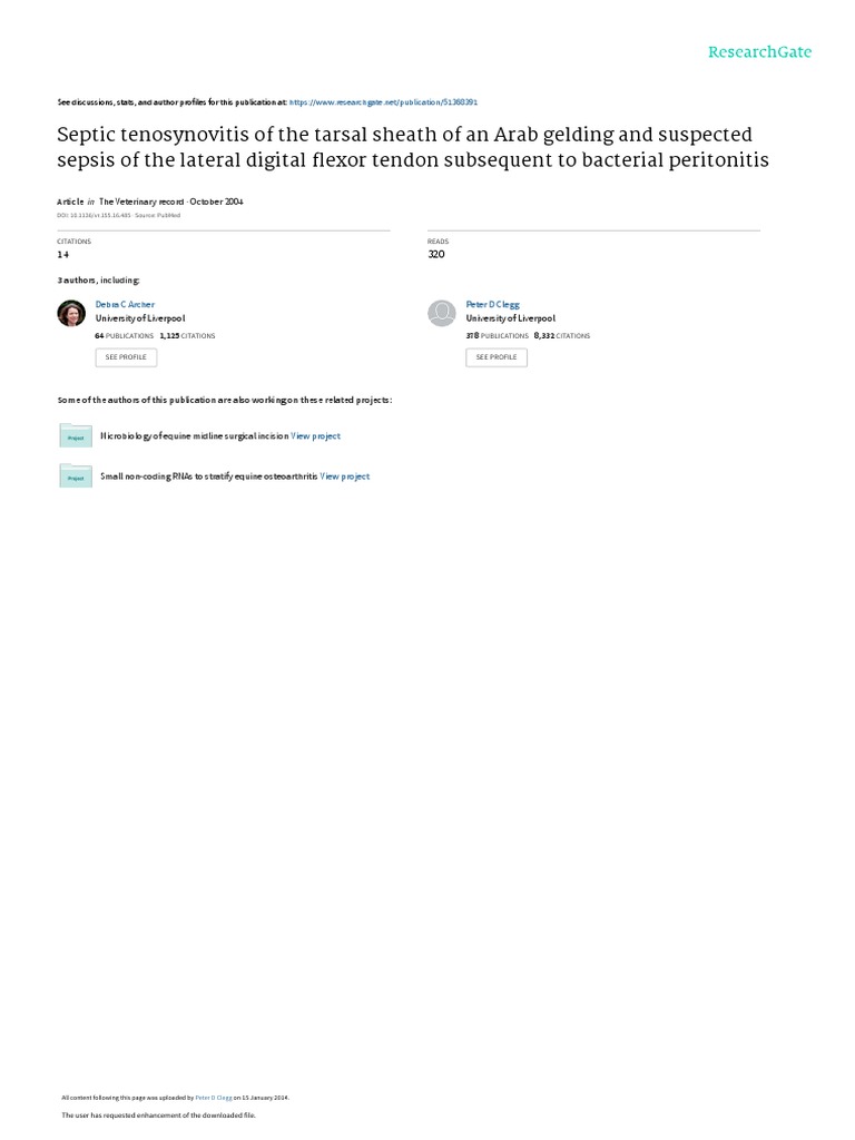 Septic Tenosynovitis of The Tarsal Sheath of An Ar | Descargar gratis ...