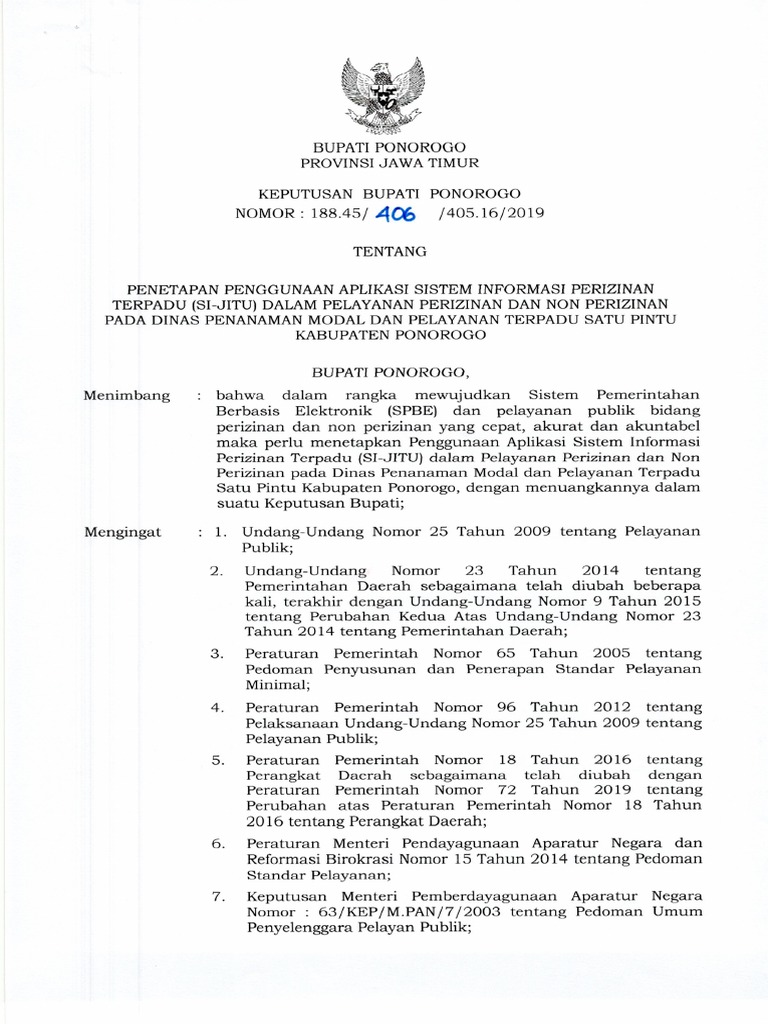 Kab. Ponorogo - SK - Aplikasi Sistem DPMPTSP 2019 - Sijitu | PDF