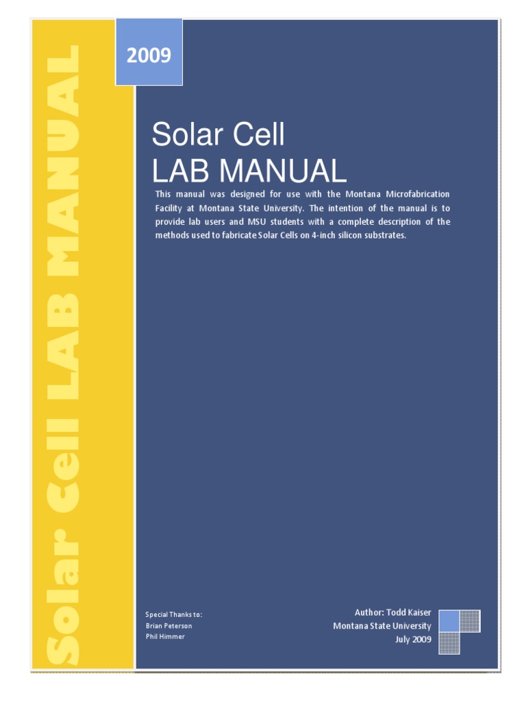 SolarCell Lab Manual 06-2009 | PDF | Semiconductor Device Fabrication ...