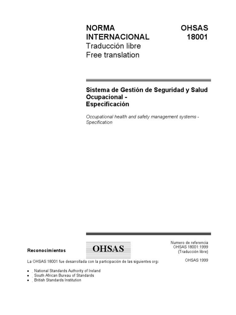 Ohsas 18001-1999 (Español) | PDF | Business
