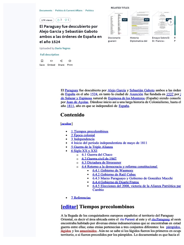 El Paraguay Fue Descubierto Por Alejo García y Sebastián Gaboto Ambos A ...