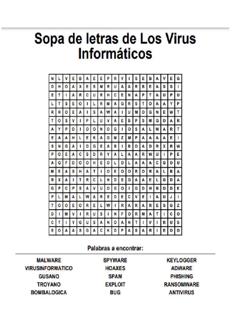 Sopa de Letras Virus Informaticos | PDF