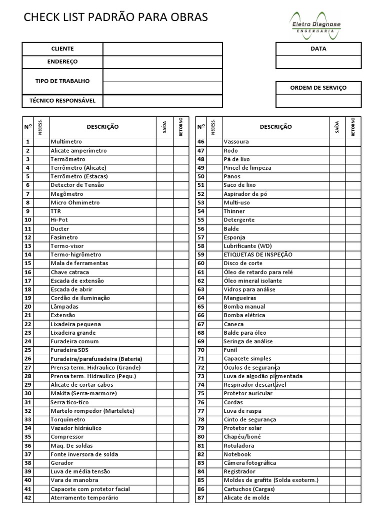 Check List - Padrão para Obras (2013) | PDF Check List - Padrão para Obras (2013) | PDF