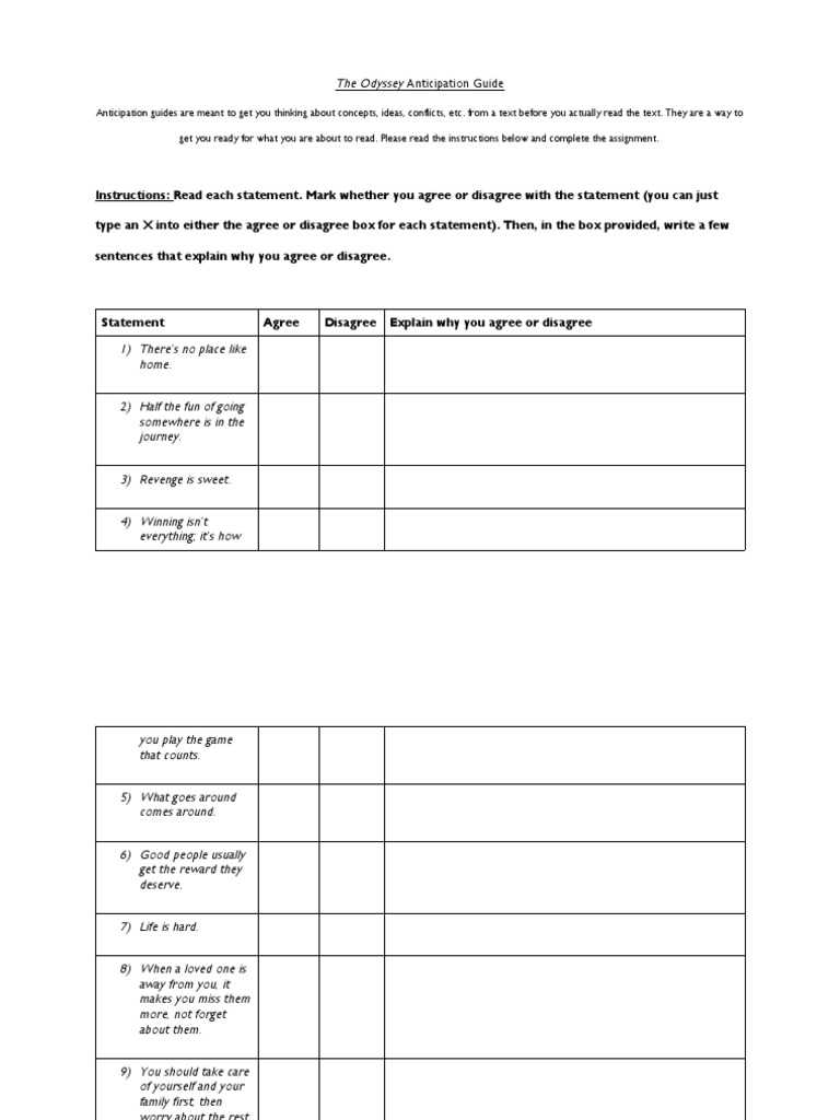 Odyssey Anticipation Guide Activity | PDF