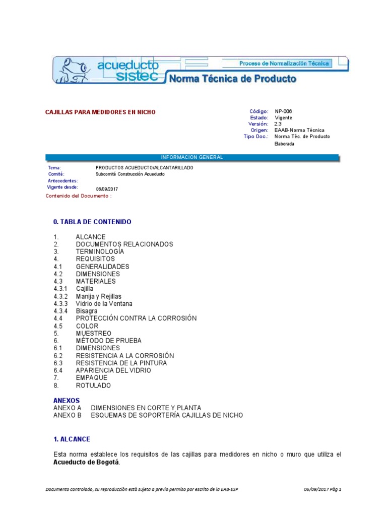 Norma Eaab Np-006-V.2.3 Cajillas para Medidores en Nicho | PDF