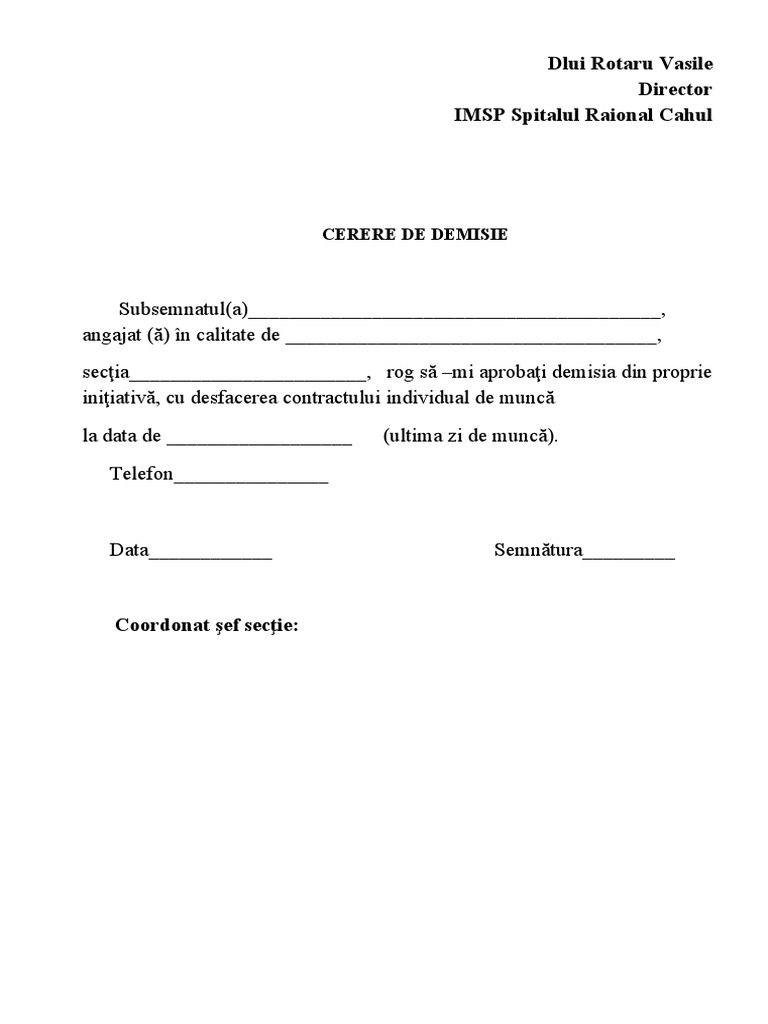 Model Cerere de Demisie | PDF