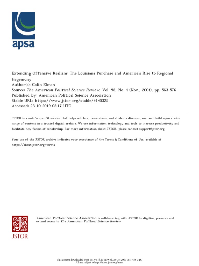 Extending Offensive Realism. The Louisiana Purchase and America's Rise ...