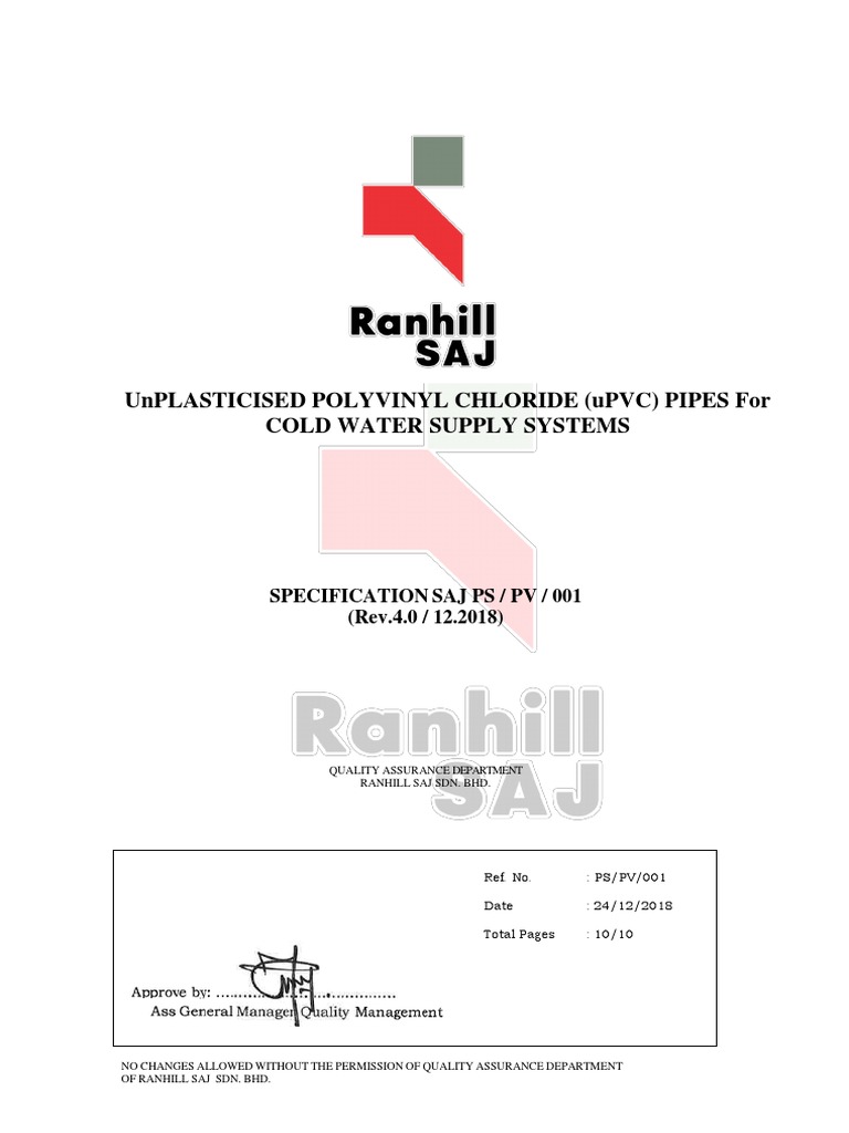 SPECIFICATION-FOR-UPVC-PIPES | PDF | Pipe (Fluid Conveyance ...