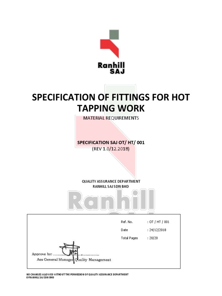SPECIFICATION OF FITTINGS FOR HOT TAPPING WORK Material - Compressed | PDF