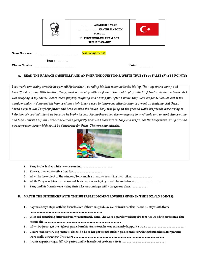 A. Read The Passage Carefully and Answer The Questions. Write True (T ...