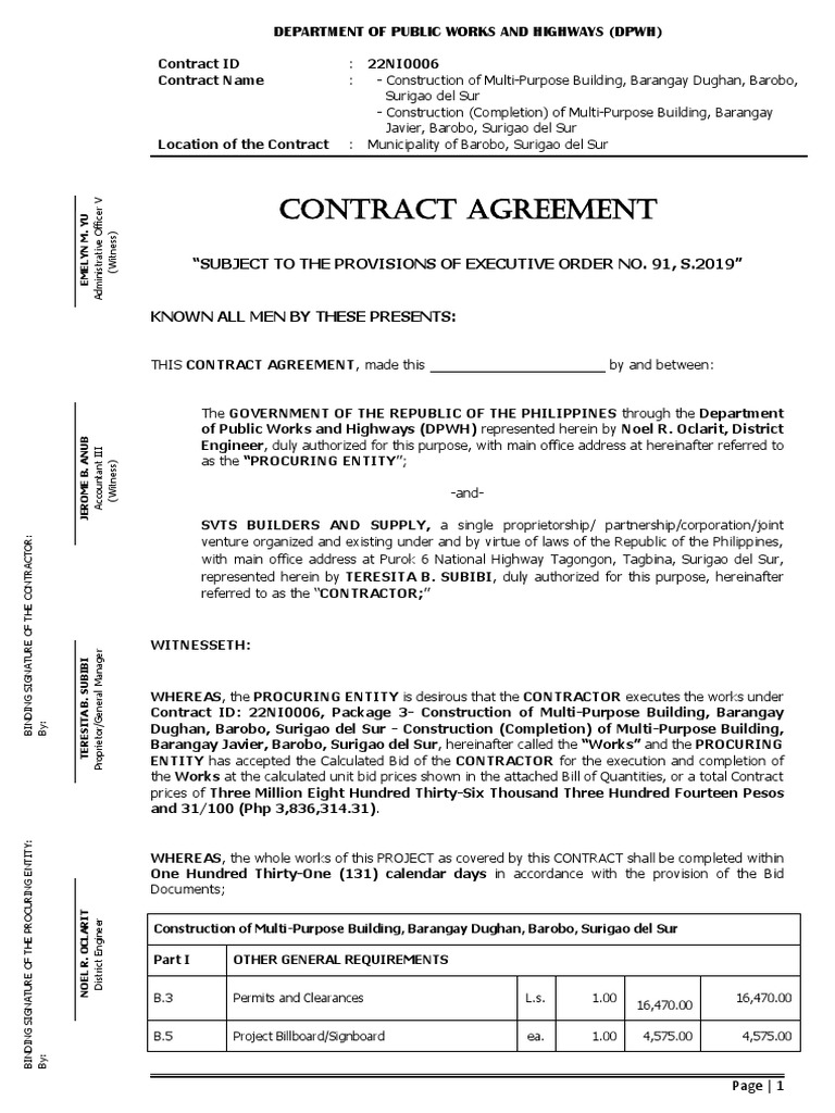 Contract Agreement: Department of Public Works and Highways (DPWH ...
