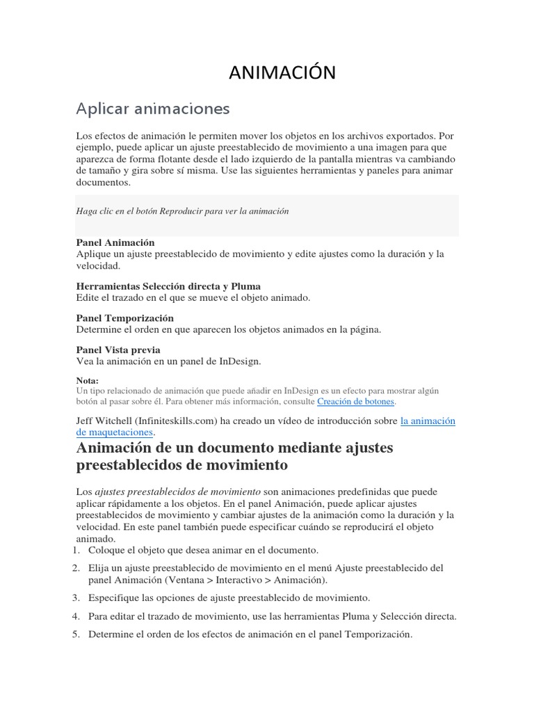 Animaciones en InDesign: Guía Rápida | PDF | Tecnología