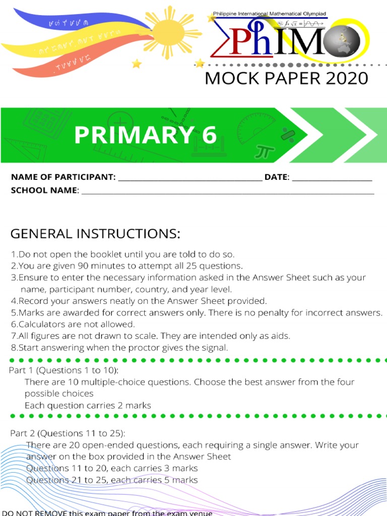 PHIMO MOCK 2020 Primary 6 | PDF