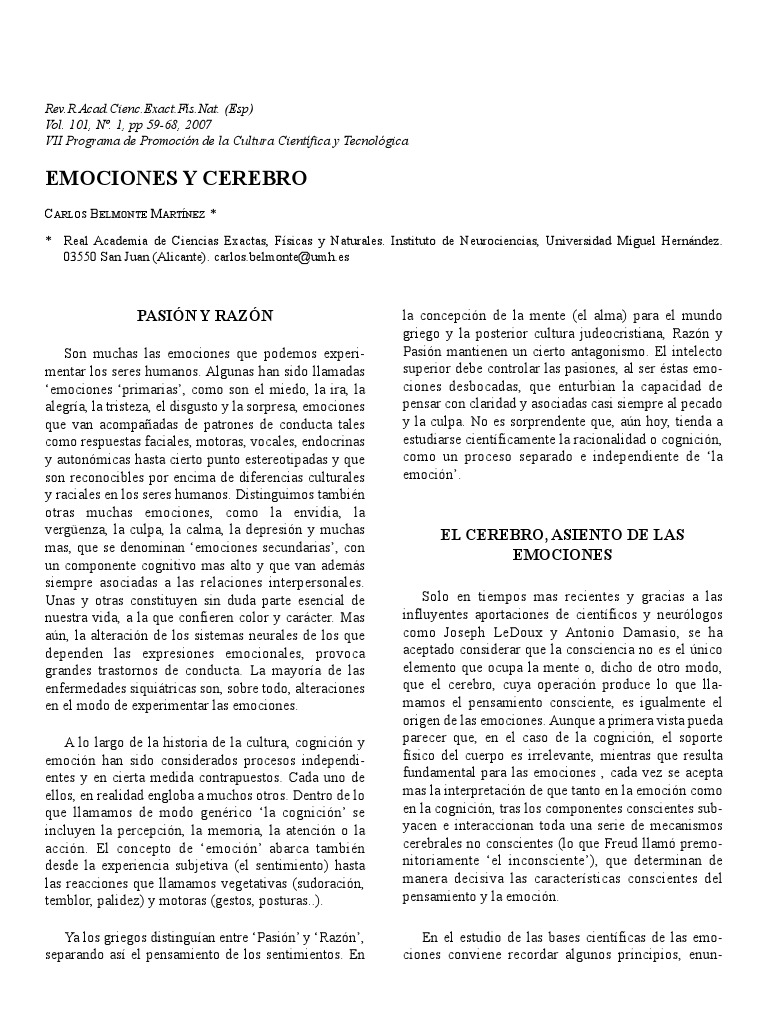Emociones Y El Cerebro Pdf Amígdala Las Emociones