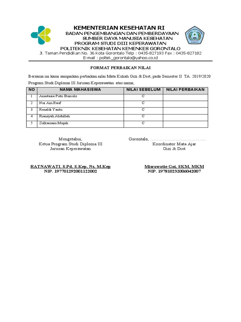 Surat Perbaikan Nilai | PDF