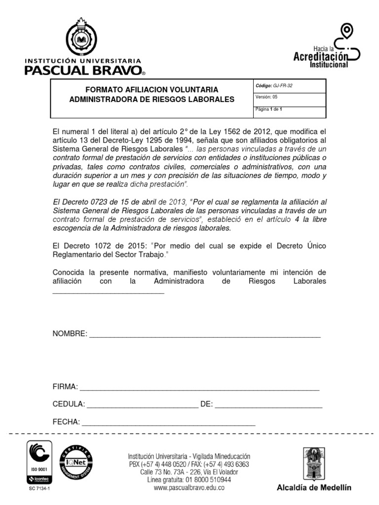 Formato Afiliación ARL | PDF