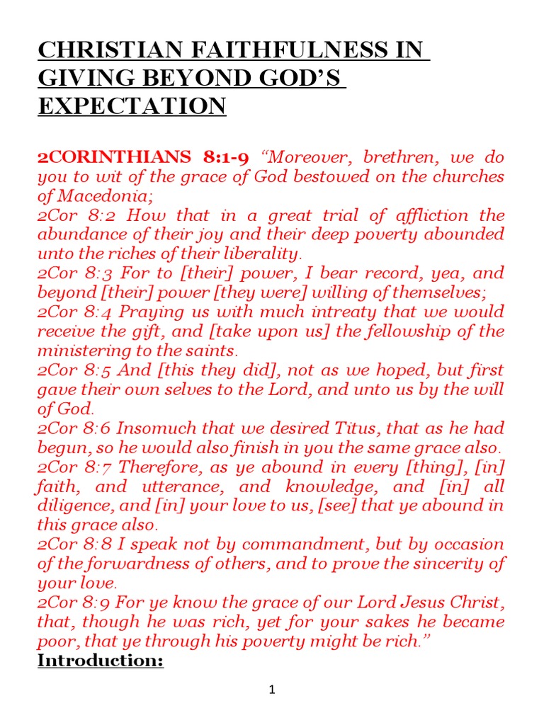 Christian Faithfulness in Giving Beyond God's Expectation | PDF | Grace ...