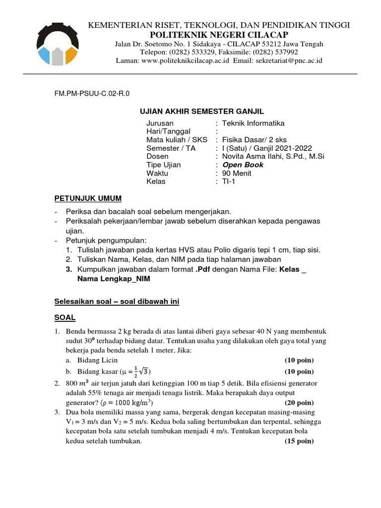 UAS Fisika Dasar 2021-2022 | PDF