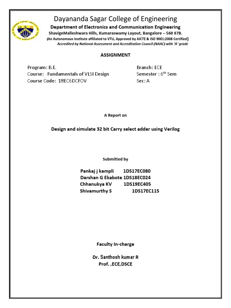Design and Simulation of a 32-Bit Carry Select Adder Using Verilog | PDF