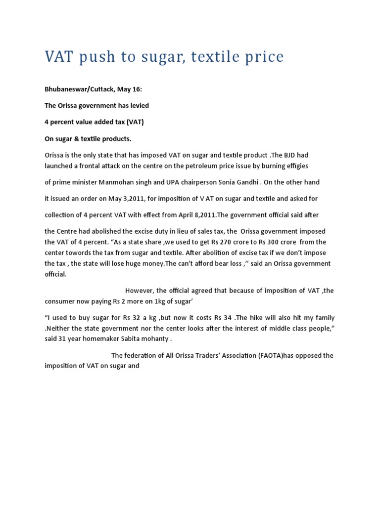VAT Push To Sugar | PDF