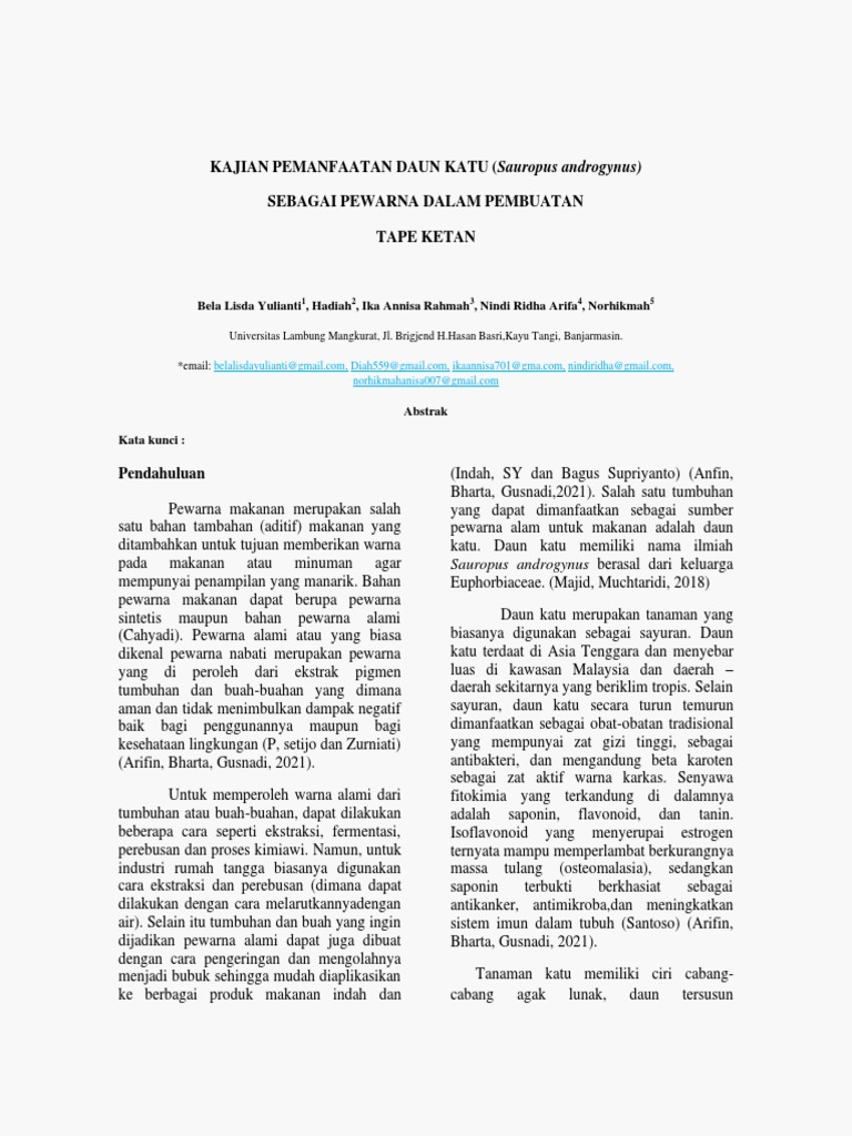 Artikel ZAT ADI & ADIK - KAJIAN PEMANFAATAN DAUN KATU (KEL.4) | PDF ...