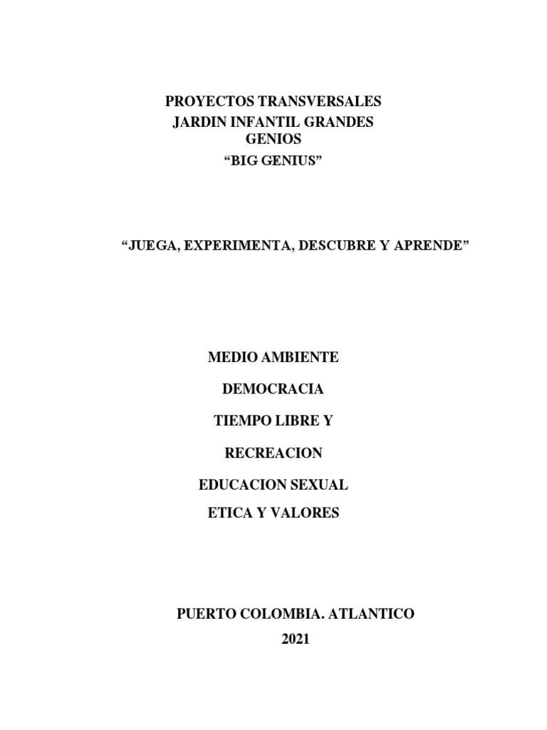 Anexo 4 - Proyectos Transversales | PDF | Educación de la primera ...