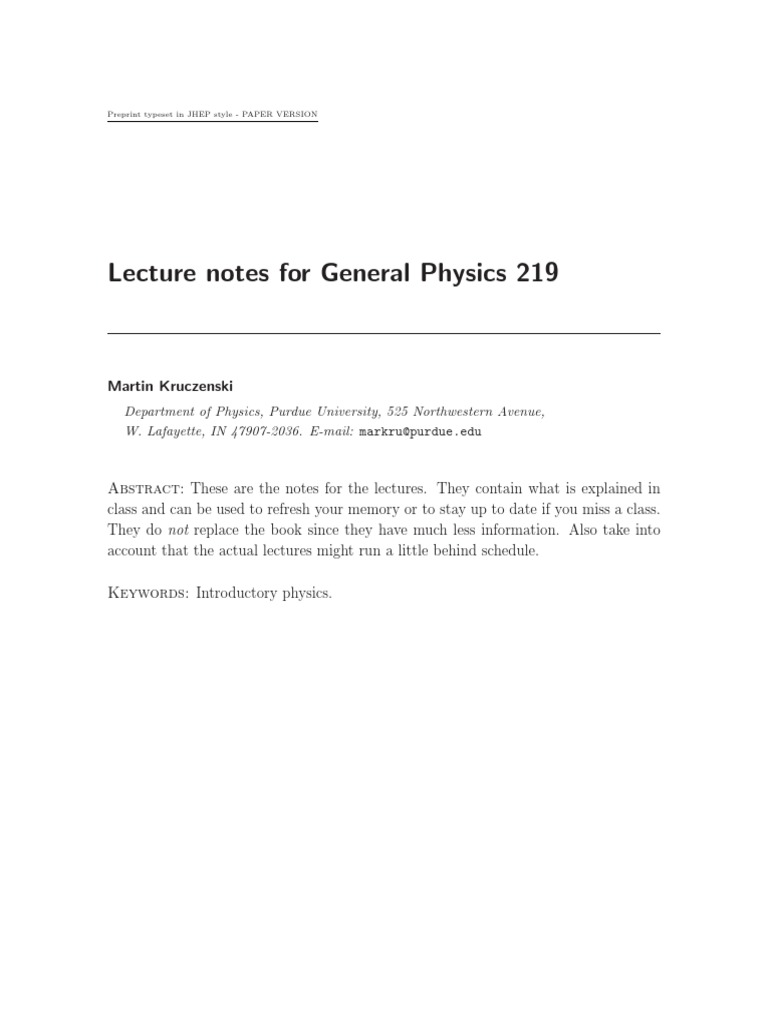 Lecture Notes For General Physics 219 | PDF | Electric Charge | Force