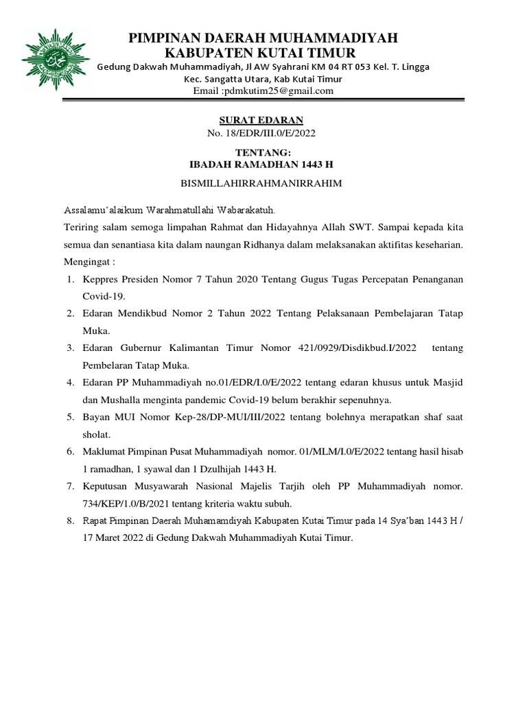 No.18 Surat Edaran Ramadhan 1443 H | PDF