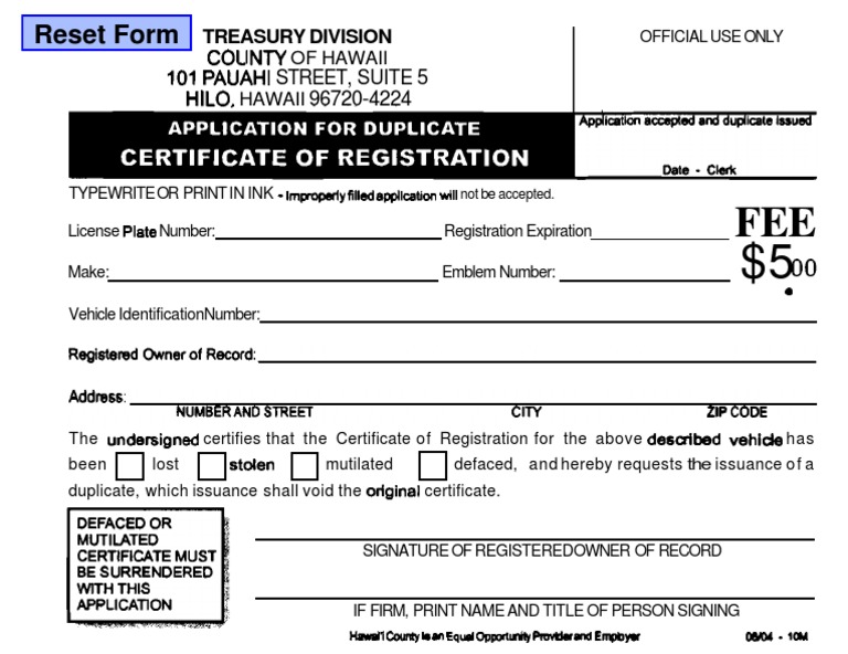 Application For Duplicate Certificate of Registration (Fillable) | PDF