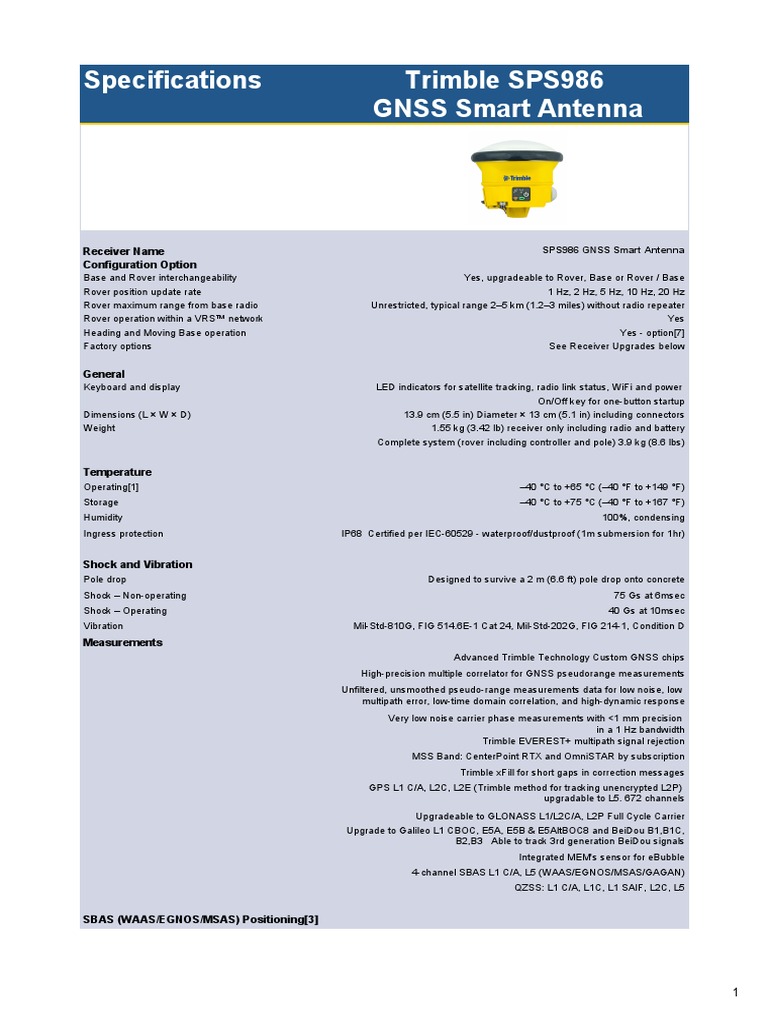 Trimble SPS986 GNSS Smart Antenna Spec Sheet | PDF