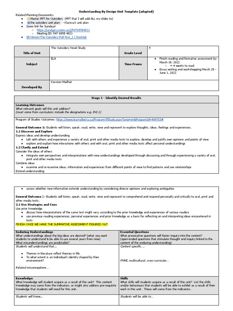 The Outsiders Novel Study | PDF