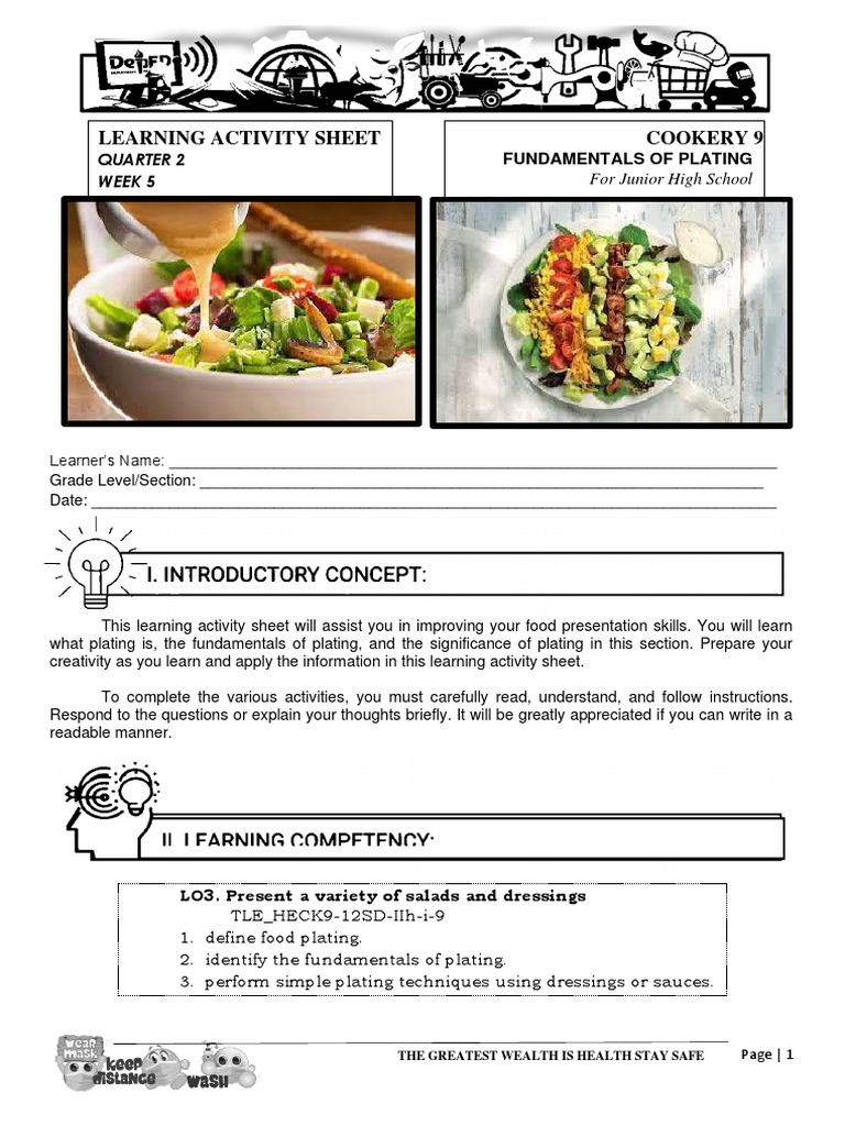 Learning Activity Sheet Cookery 9: Fundamentals of Plating | PDF ...