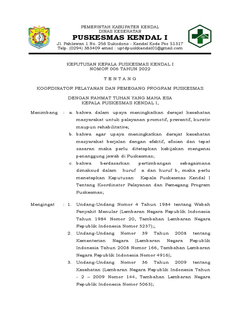 SK Koordinator Dan Pemegang Program | PDF