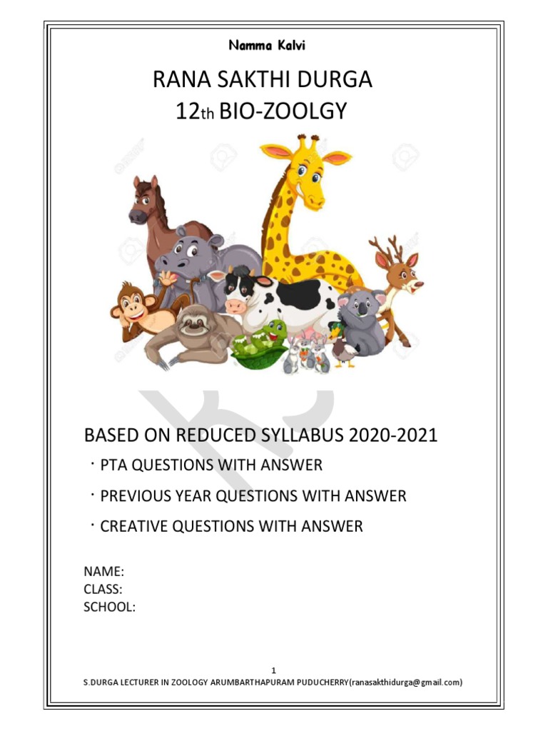 Namma Kalvi 12th Bio-Zoology Study Material | PDF