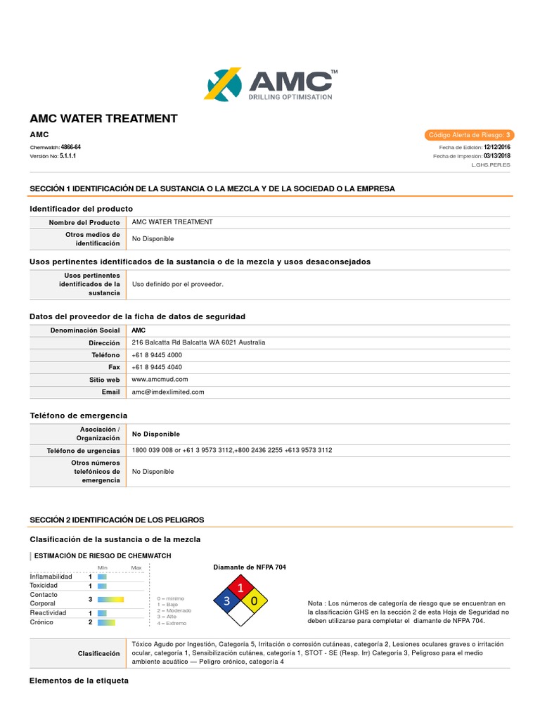 Amc Msds - Amc Water Treatment-Obs | PDF