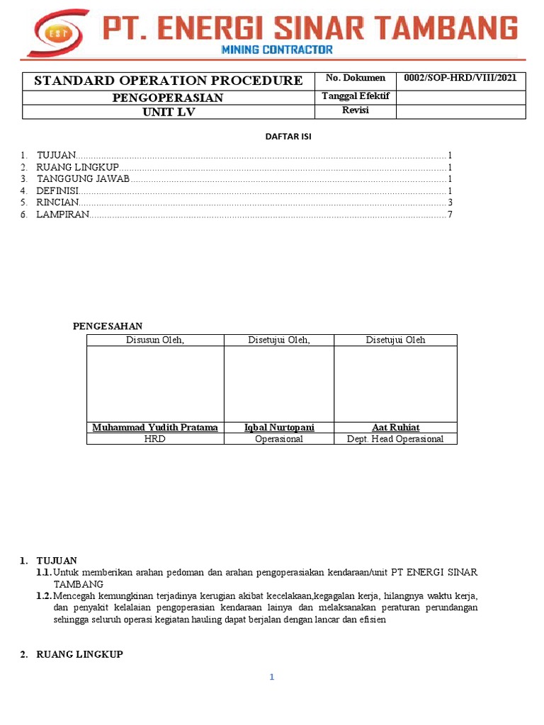 02 SOP HRD VIII 2021 (Pemakaian Mobil Operasional) 01 | PDF