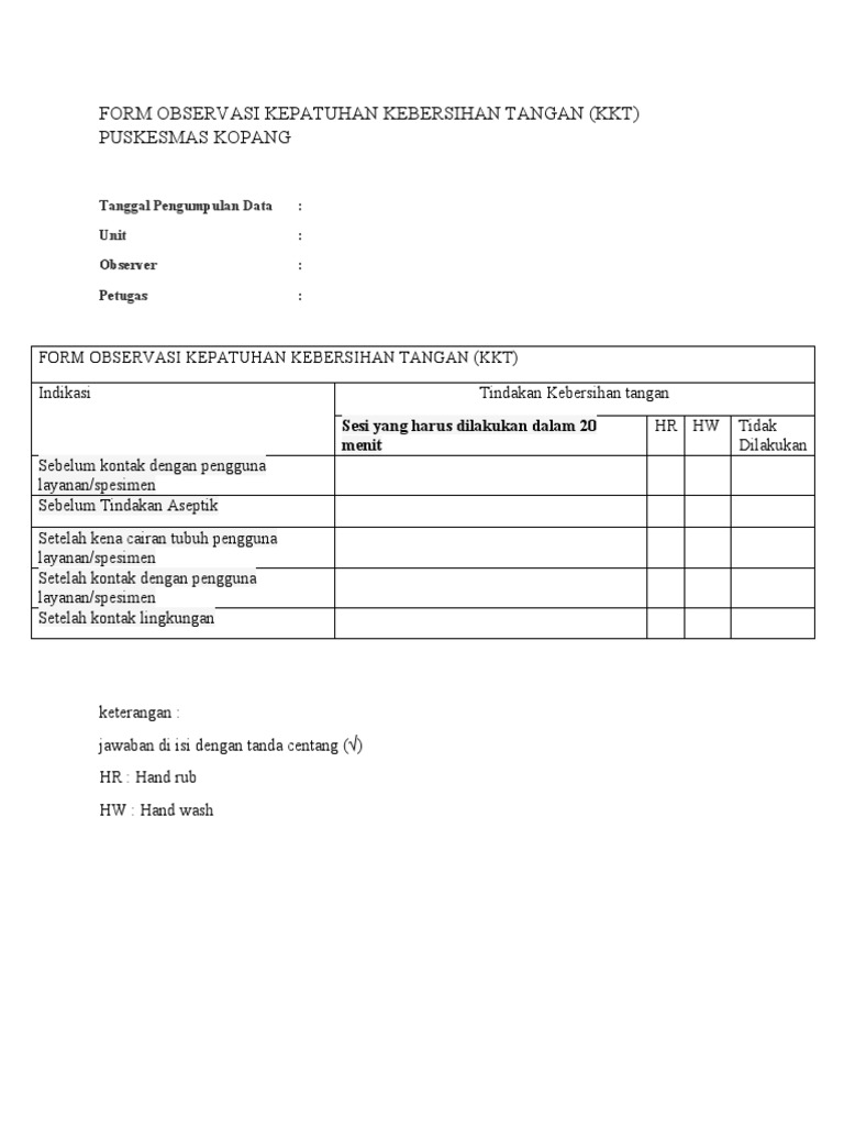 Form Observasi Kepatuhan Kebersihan Tangan | PDF