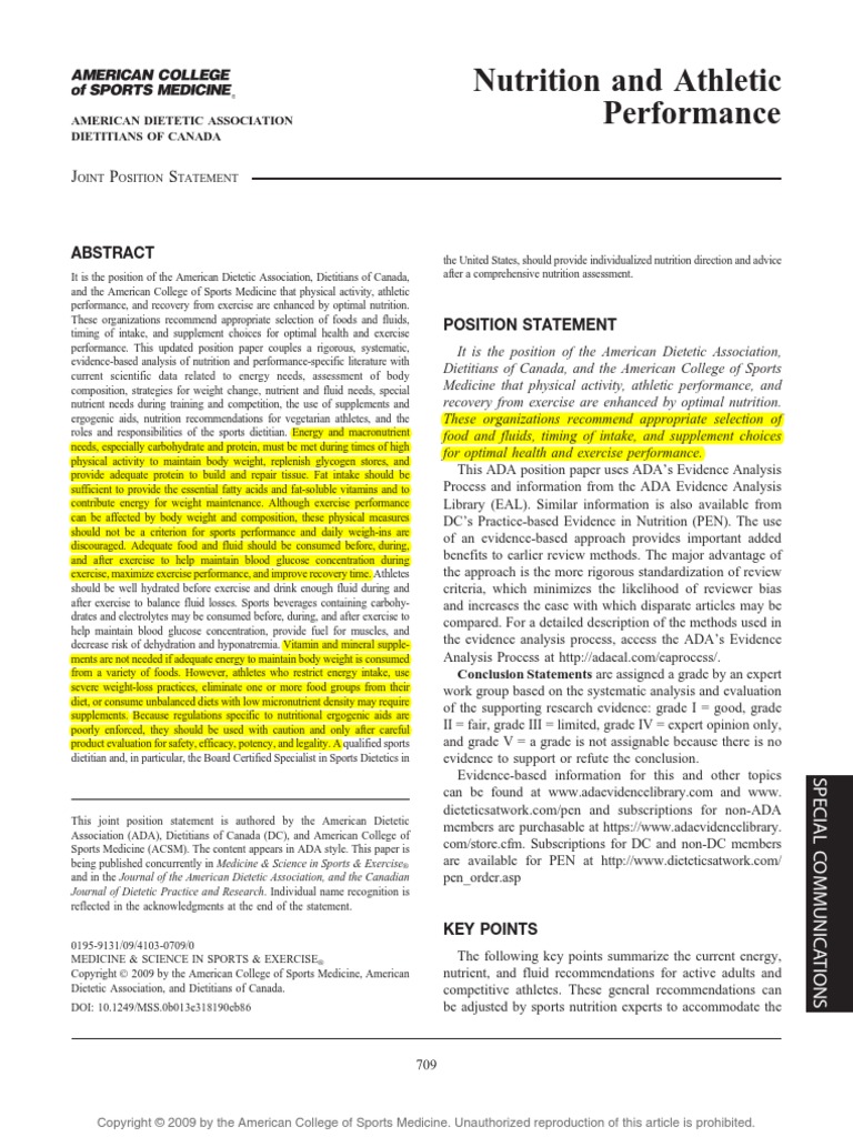 ACSM - Nutrition and Performance | PDF