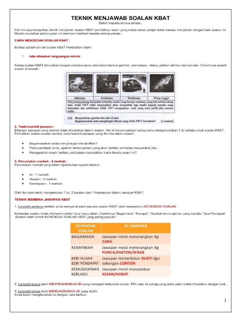 Teknik Tips Soalan Kbat Pendidikan Islam | PDF