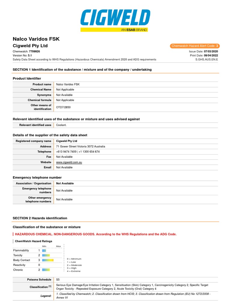 Safety Data Sheet Varidos FSK | PDF | Toxicity | Allergy