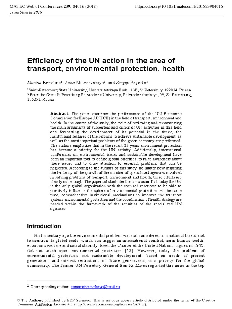 Efficiency of The UN Action in The Area of Transpo | PDF ...