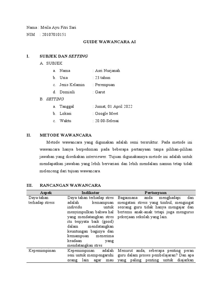 Guide Wawancara | PDF