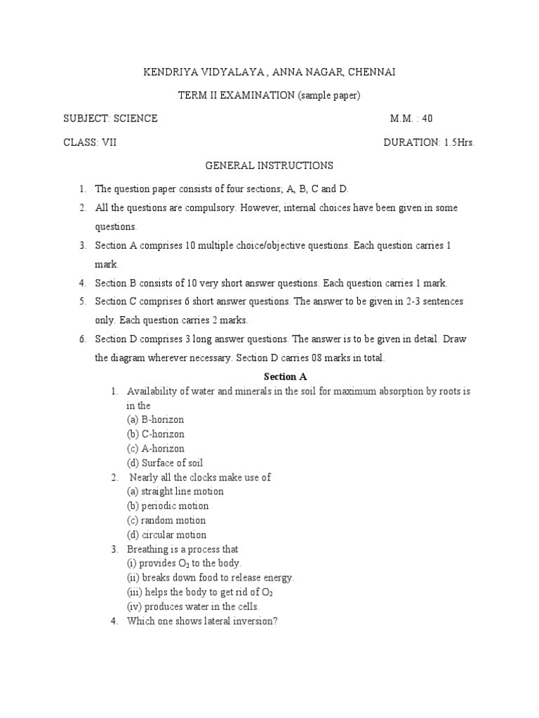 Class 7 Question Paper Science | PDF | Seed | Water
