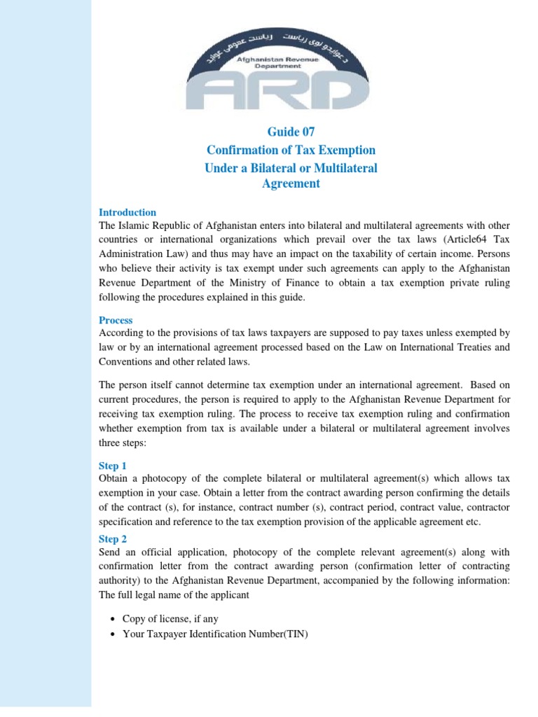 Guide 07 Confirmation of Tax Exemption Under Bileteral Agreement ...