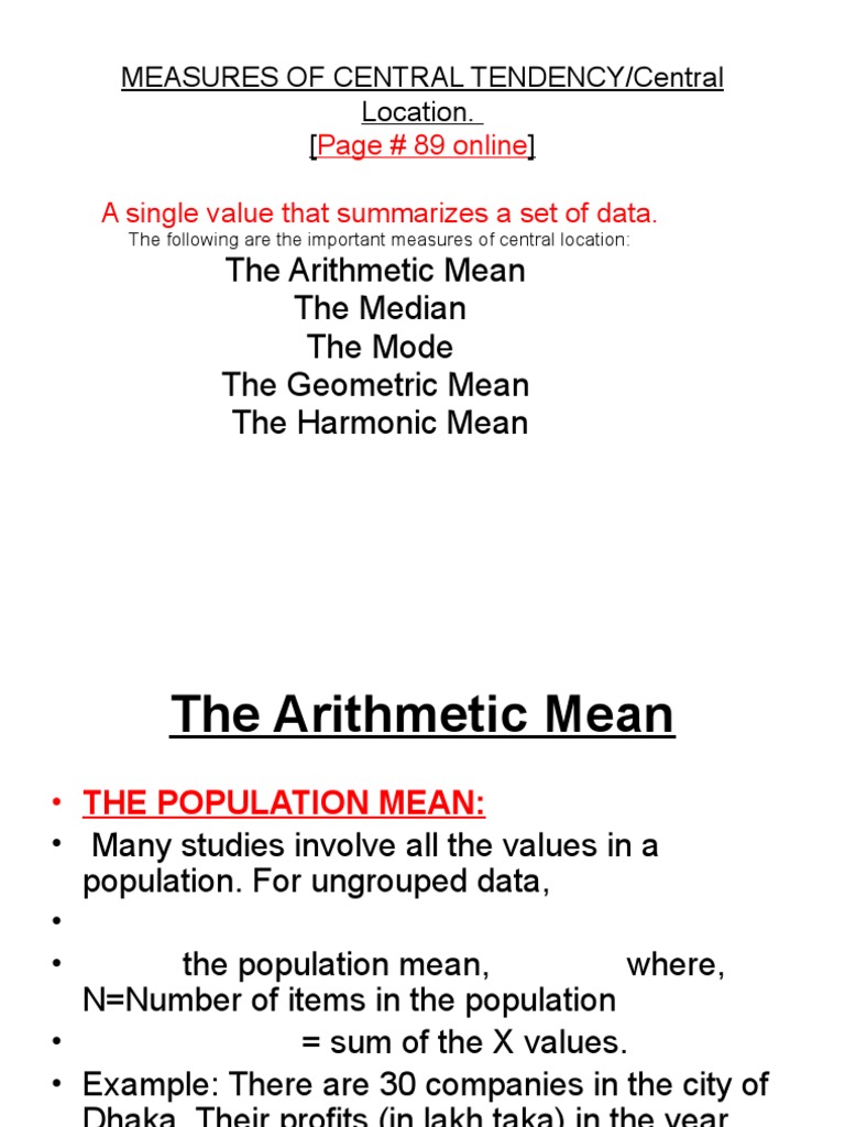 MEASURES OF CENTRAL TENDENCY (Measures of Location) | PDF | Mean | Mode ...